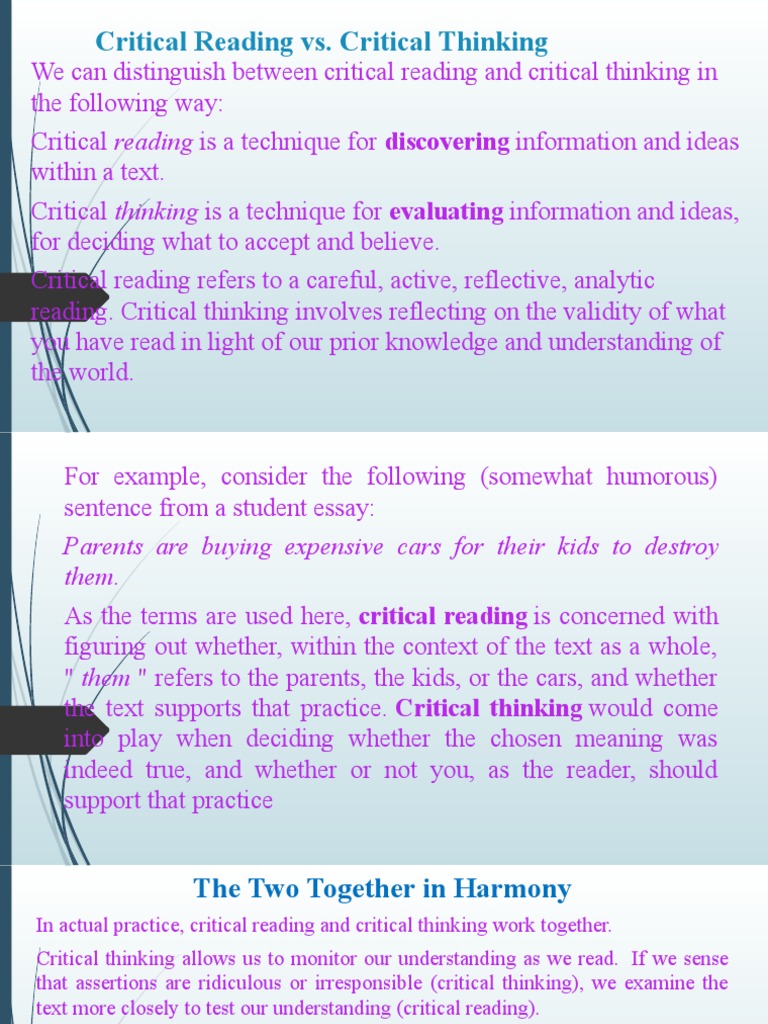 Critical Reading vs. Critical Thinking | PDF | Critical Thinking | Thought