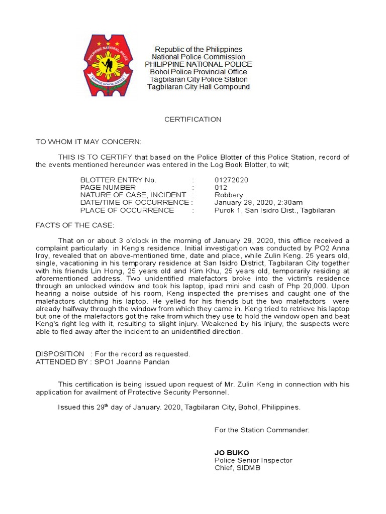 Police Blotter - Robbery | PDF