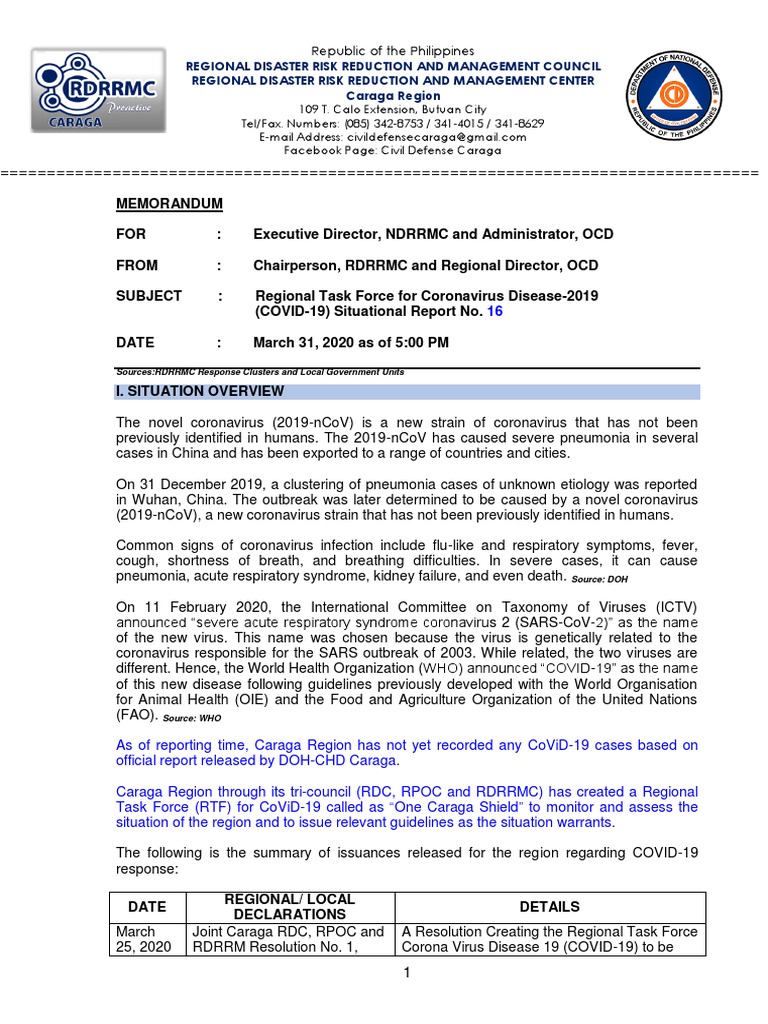 SITREP NO. 16 Re COVID 19 (New Template) | PDF | Wellness | Medical