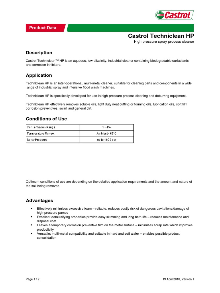 Castrol Techniclean HP: Description | PDF | Corrosion | Soil