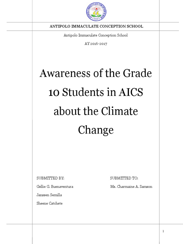 Awareness of The Grade 10 Students in AICS About The Climate Change ...
