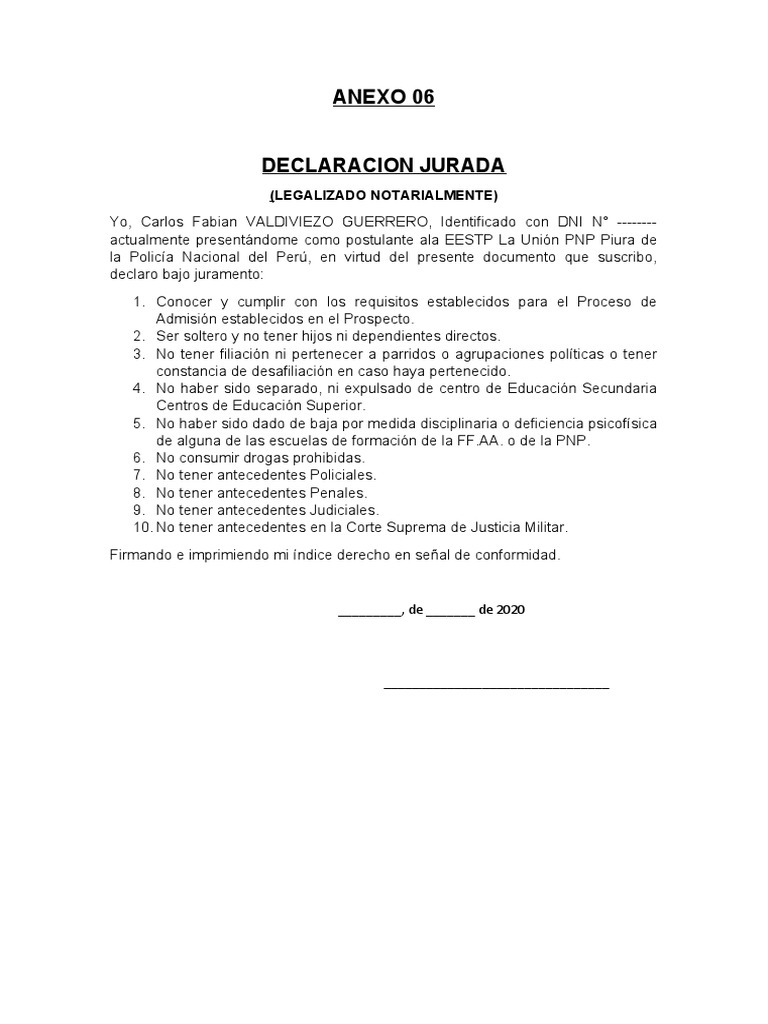 Declaracion Jurada Anexo #7 | PDF