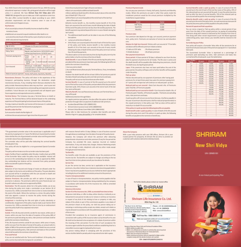 New Shri Vidya Plan Shriram Life Insurance India | PDF