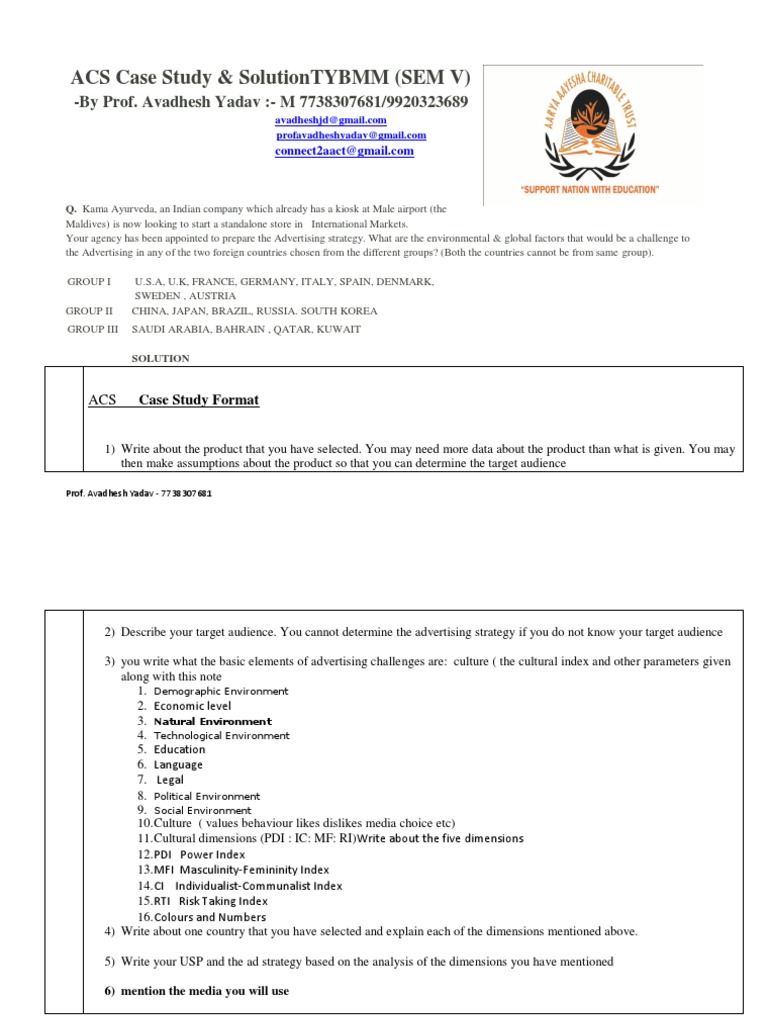 ACS CASE STUDY by Prof. Avadhesh Yadav | PDF | Advertising | Target ...