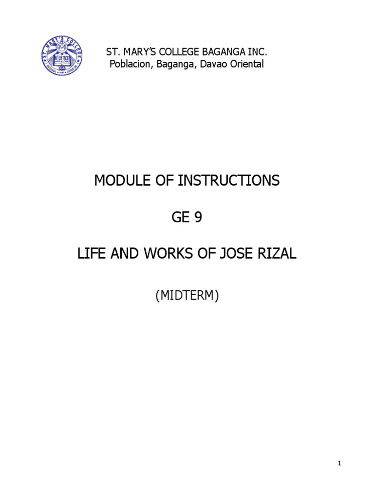 2 - GE - 9 Life and Works of Jose Rizal Module - Midterm PDF | PDF | Philippines