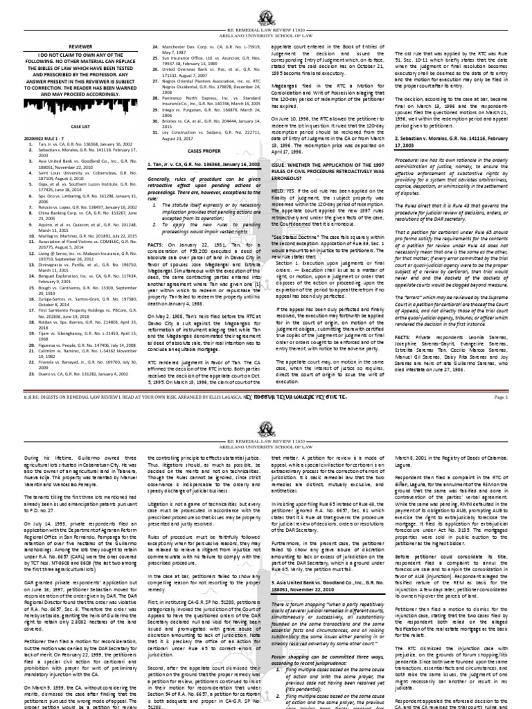 2020 Salazar Remedial Law Review I Digests PDF | PDF | Certiorari | Lawsuit