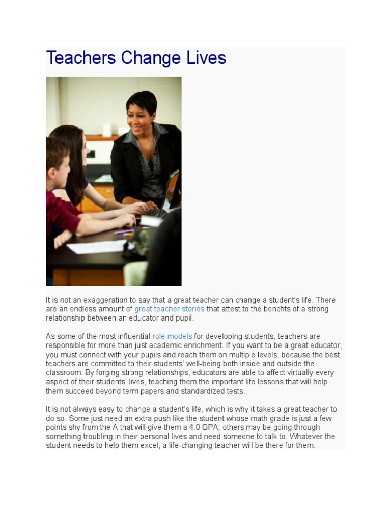 Teachers Change Lives | PDF | Teachers | Motivation