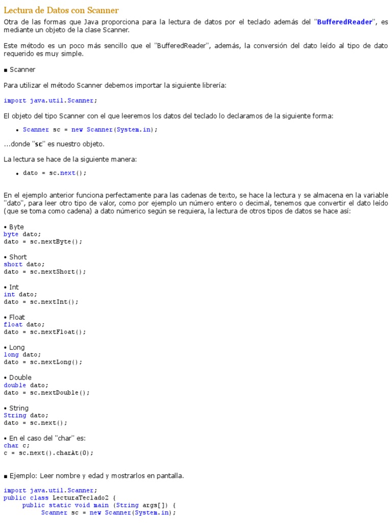 JAVA Lectura de Datos Con Scanner PDF | PDF | Informática
