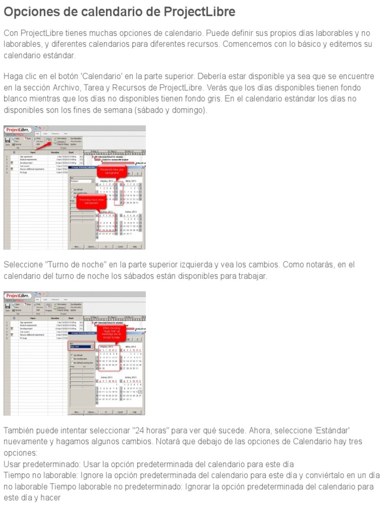 Tutorial de ProjectLibre Calendar PDF | PDF | Calendario | Haga doble clic