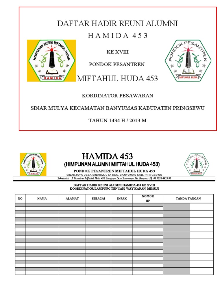 DAFTAR HADIR REUNI HAMIDA KE 18 (Repaired) | PDF