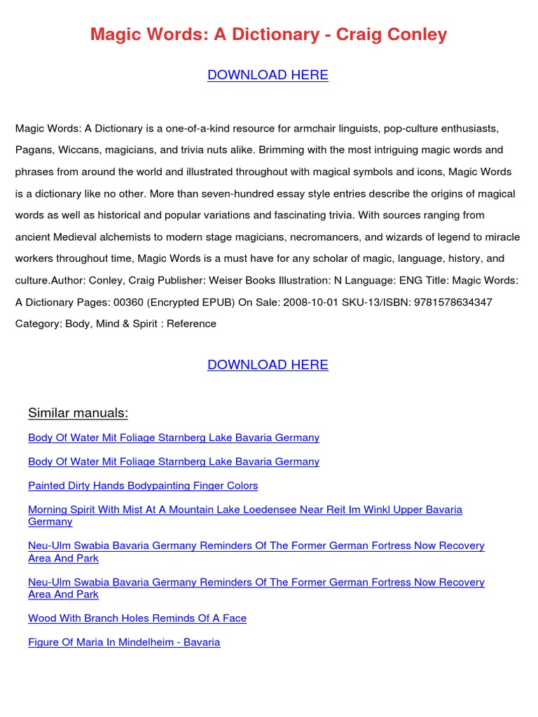 Magic Words: A Dictionary - Craig Conley: Download Here | PDF