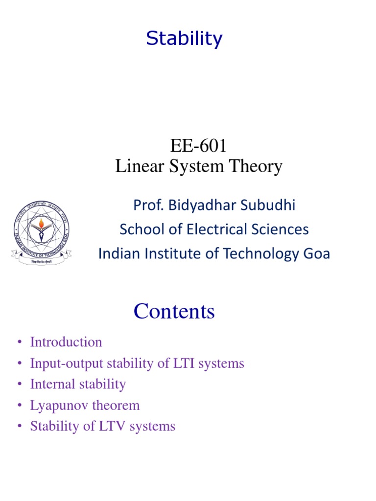 Stability: EE-601 Linear System Theory | PDF | Stability Theory | Analysis