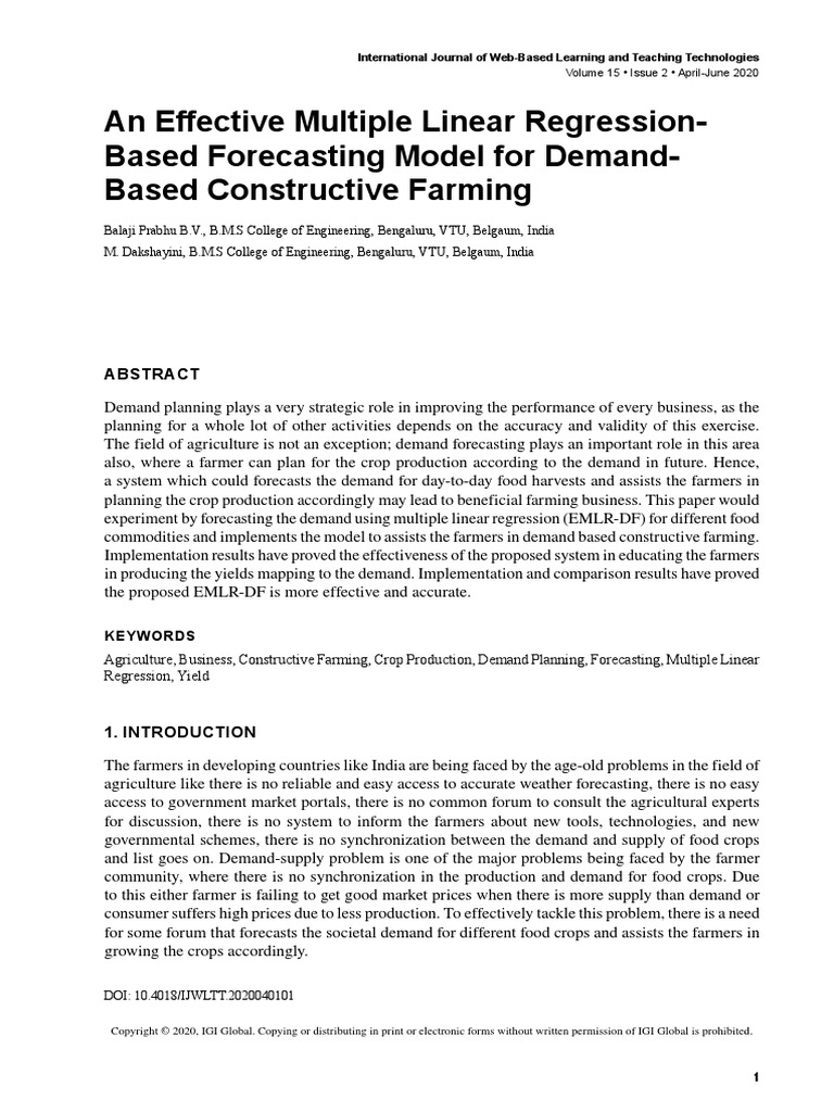 An Effective Multiple Linear Regression-Based Forecasting Model For Demand - Based Constructive ...