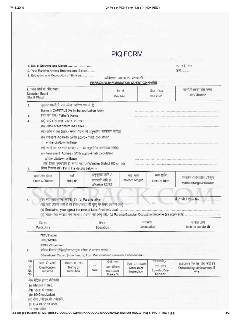 2 Page PIQ Form-1 | PDF