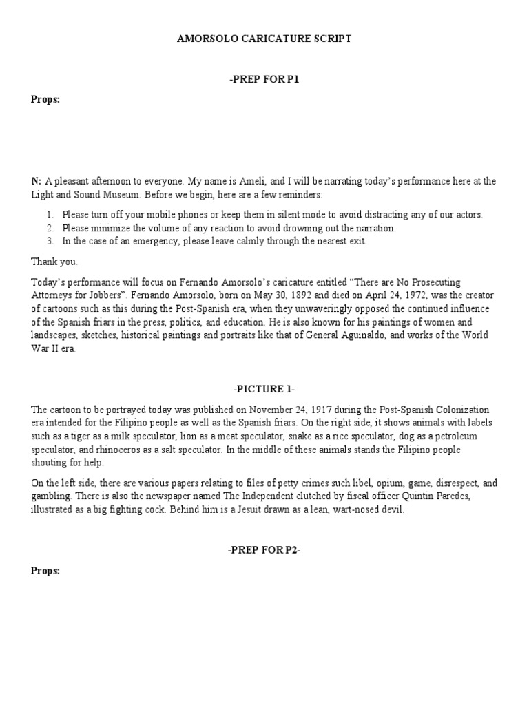 Amorsolo Caricature Script | PDF | Prosecutor | Cartoon