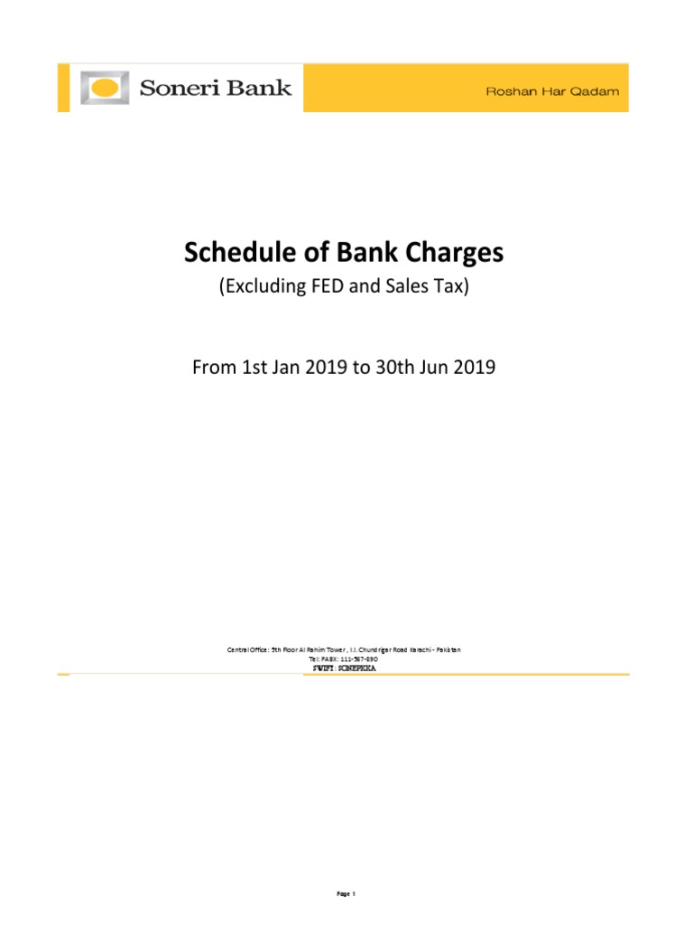 Schedule of Bank Charges: (Excluding FED and Sales Tax) | PDF | Fee ...