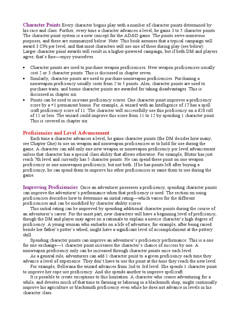 Character Points | PDF | Role Playing | Tabletop Games