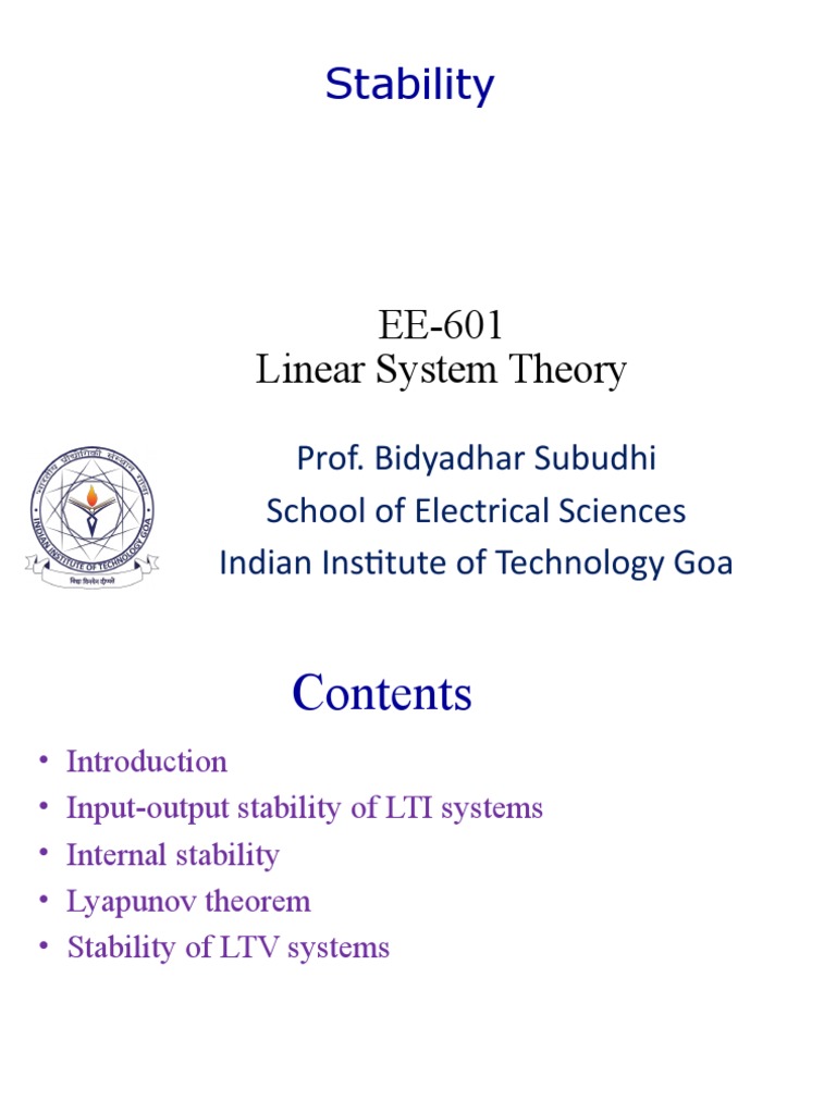 Stability: EE-601 Linear System Theory | PDF | Stability Theory ...