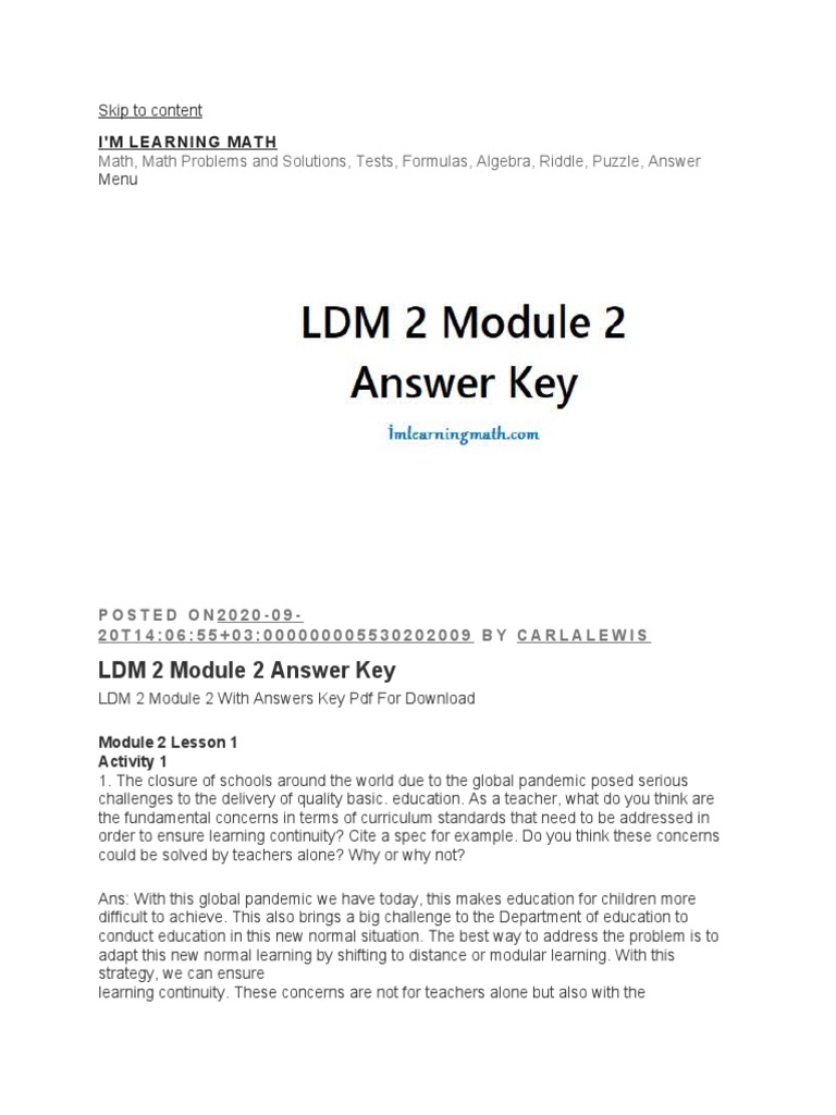 Module 2 Answer Key | PDF | Curriculum | Learning