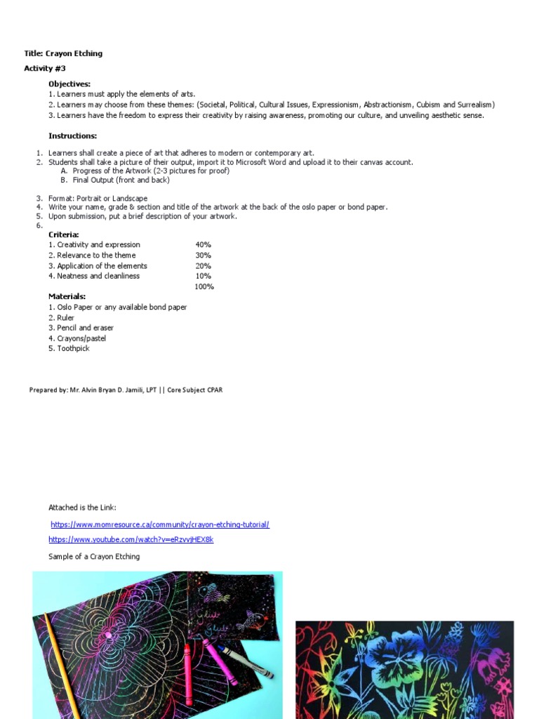 Crayon Etching Art Project Guide | PDF