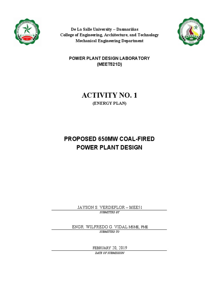 Activity No. 1: Proposed 650Mw Coal-Fired Power Plant Design | PDF ...