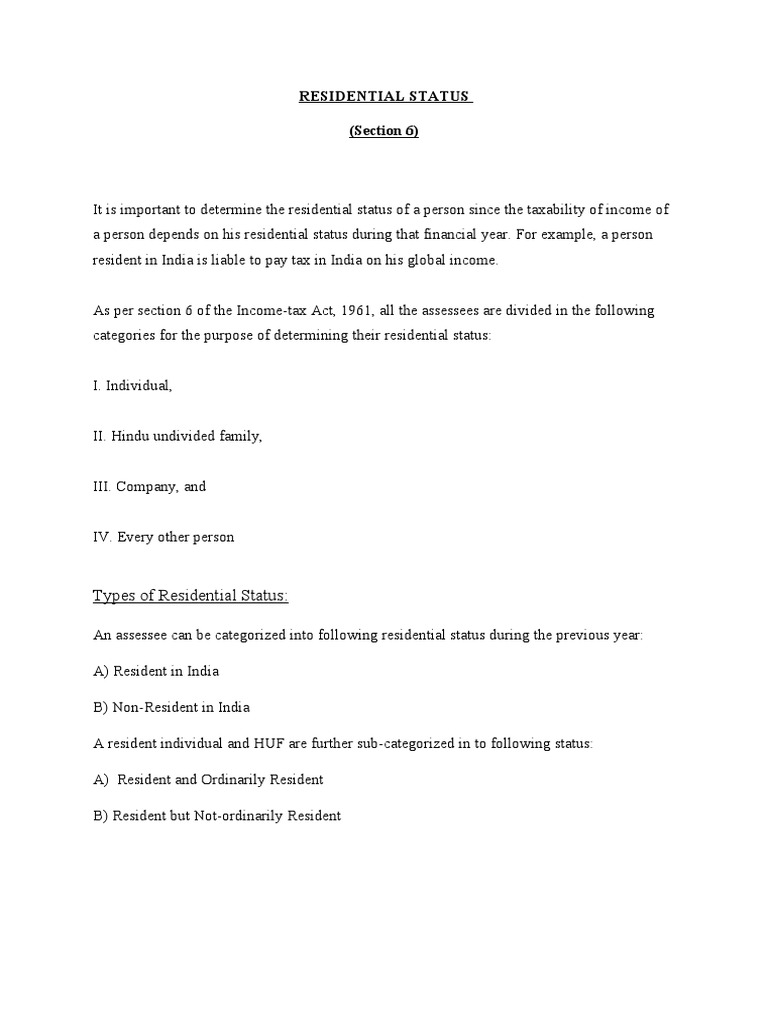 Understanding Residential Status for Taxation | PDF | Taxes | Economies
