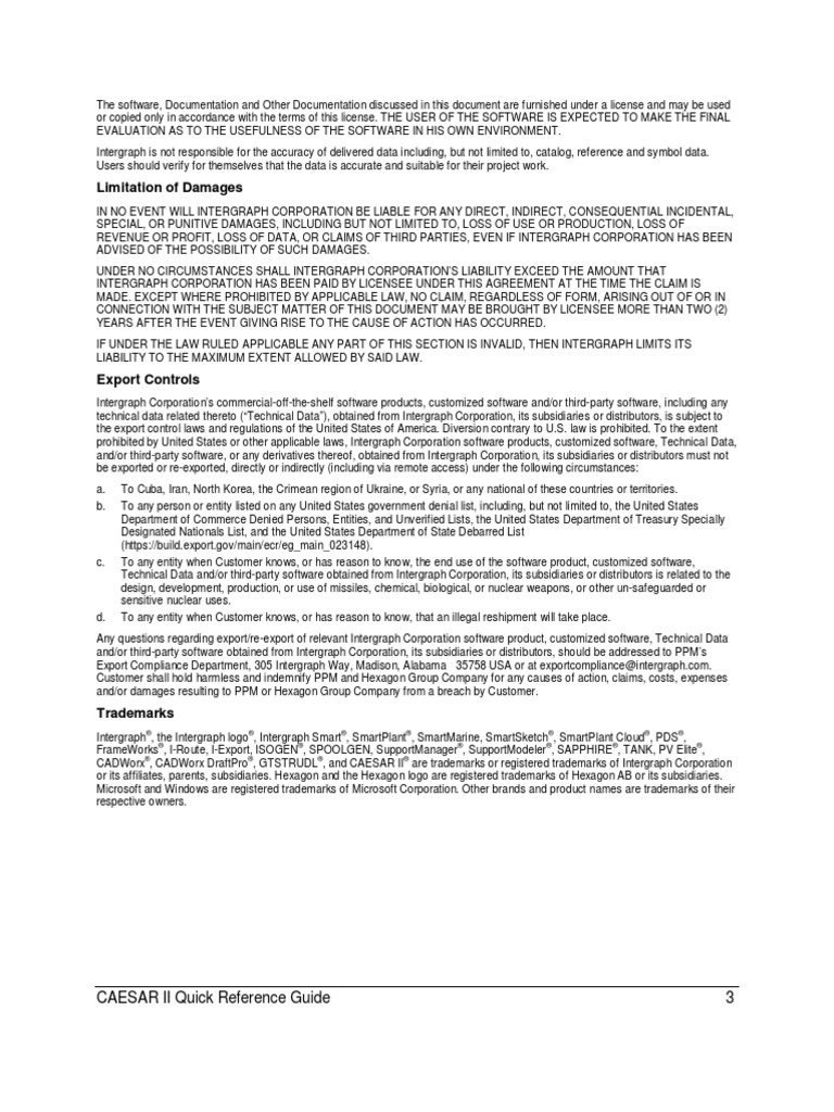 Limitation of Damages: CAESAR II Quick Reference Guide 3 | PDF | Damages | Corporations