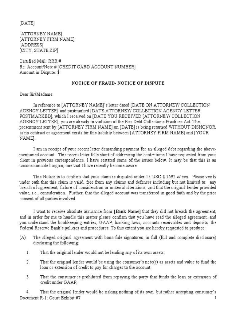 R-1 - Attorney - Notice of Fraud | PDF | Loans | Banks