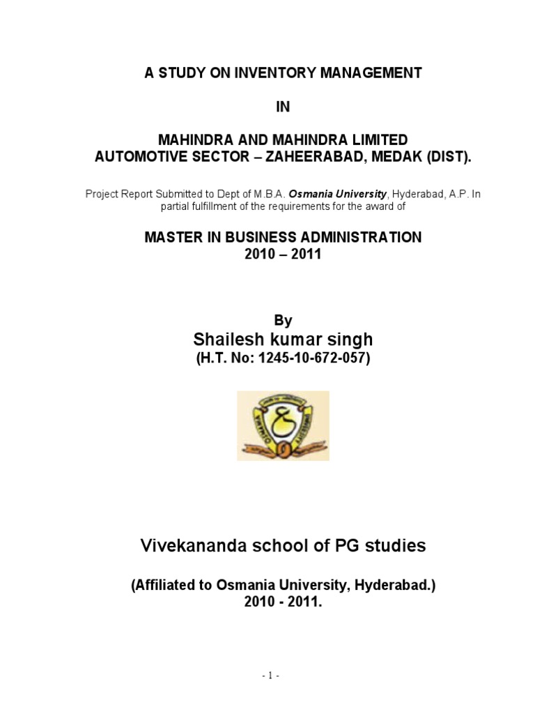 Project Mahindra Mahindra 1 | PDF | Inventory | Logistics