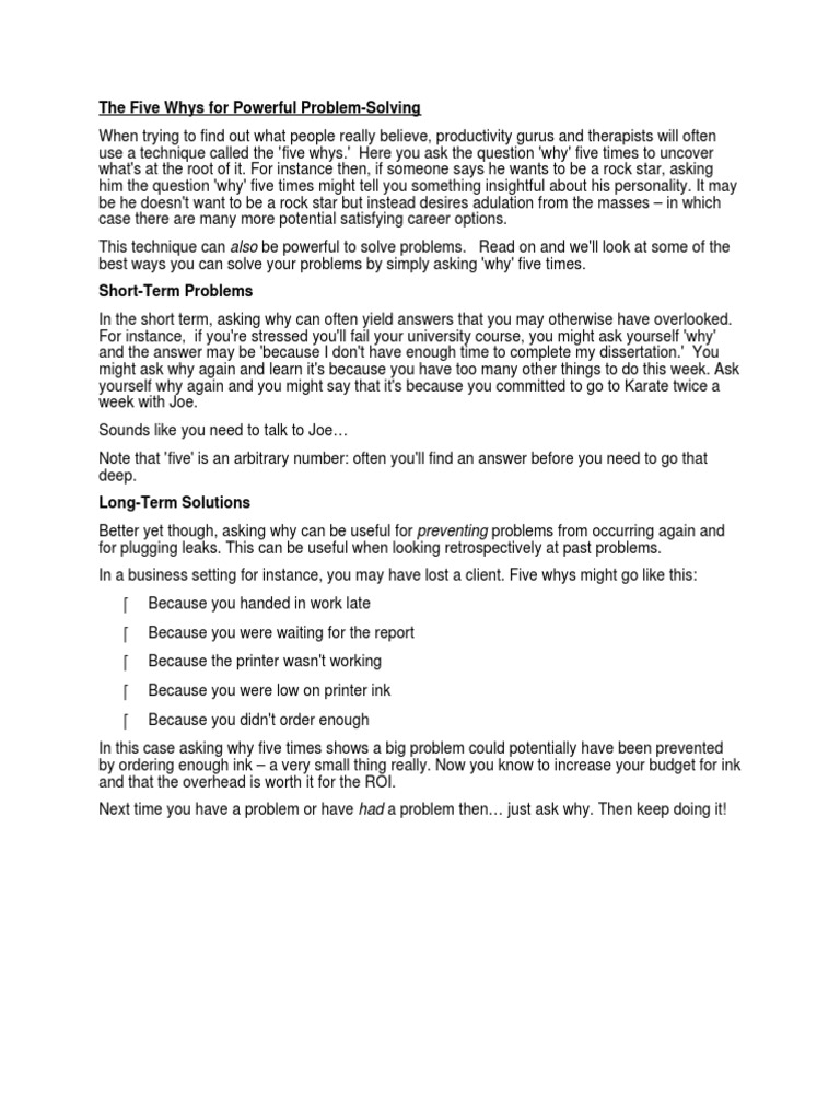 The Five Whys For Powerful Problem-Solving | PDF | Self-Improvement