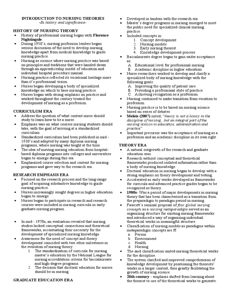 Introduction To Nursing Theories | PDF | Nursing | Theory