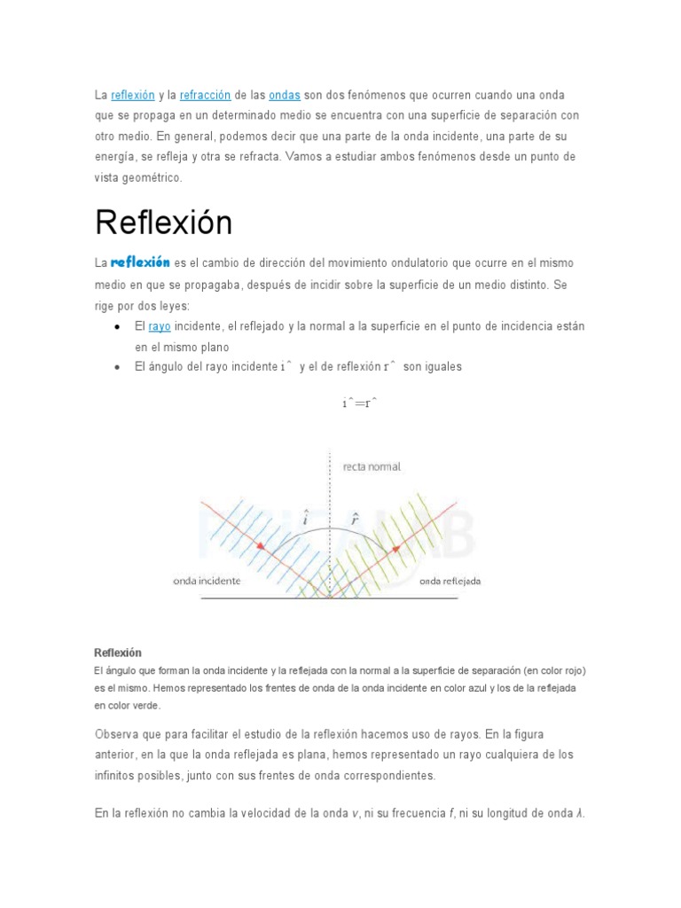 Reflexion y Refraccion D Ela Luz | PDF | Refracción | Reflexión (Física)