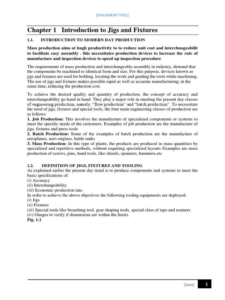 Chapter 1 Introduction To Jigs and Fixtures | Download Free PDF | Mass ...