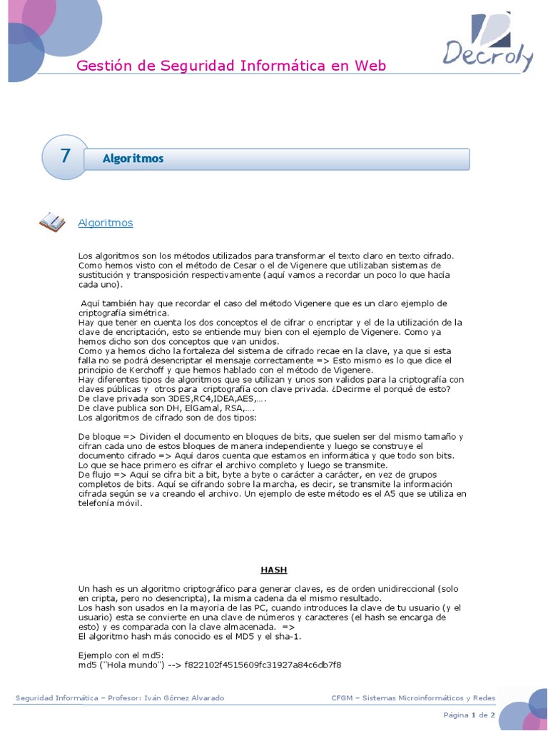 Algoritmo | PDF | Clave (criptografía) | Criptografía