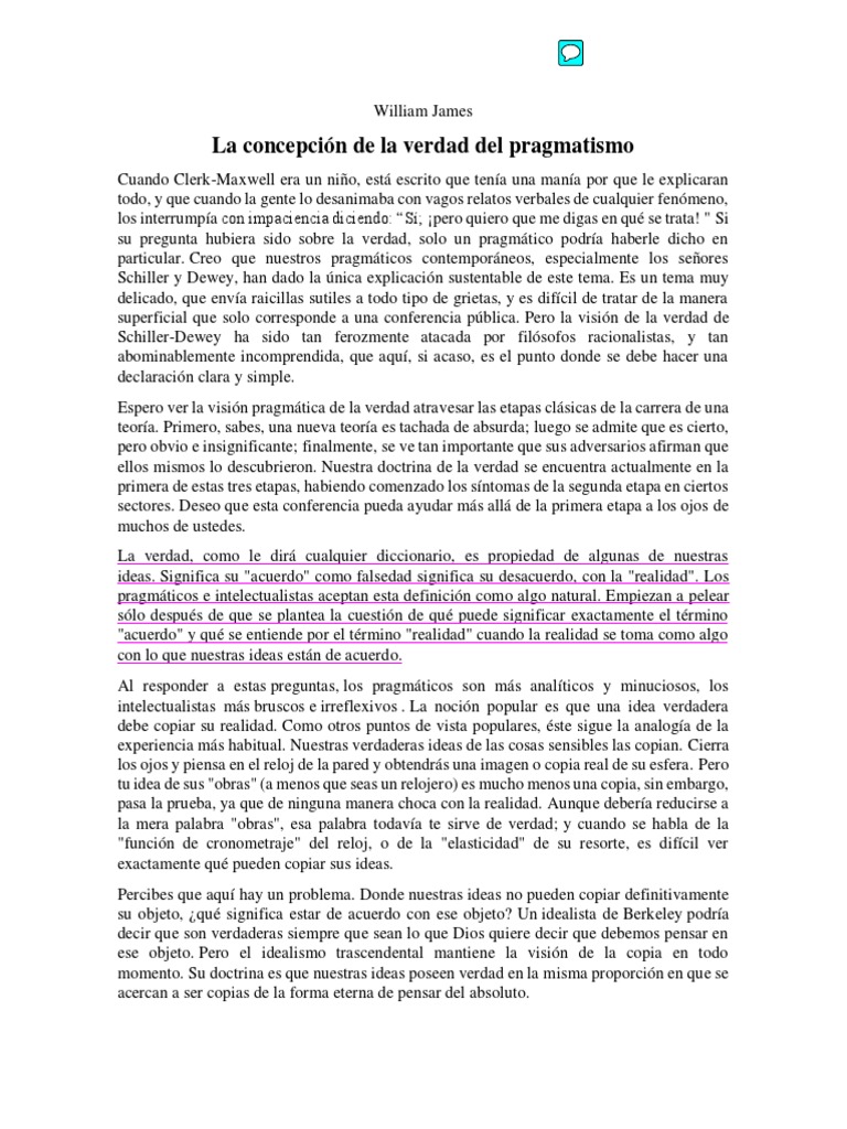 La Concepción de La Verdad Del Pragmatismo William James | PDF | Pragmatismo | Verdad