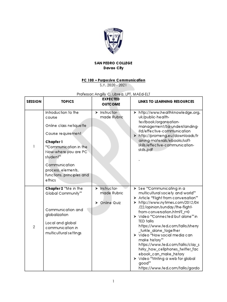 PC 100 Course Outline | PDF