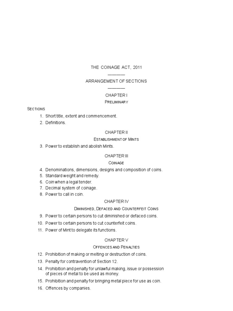 The Coinage Act 2011 | PDF | Legal Tender | Coins