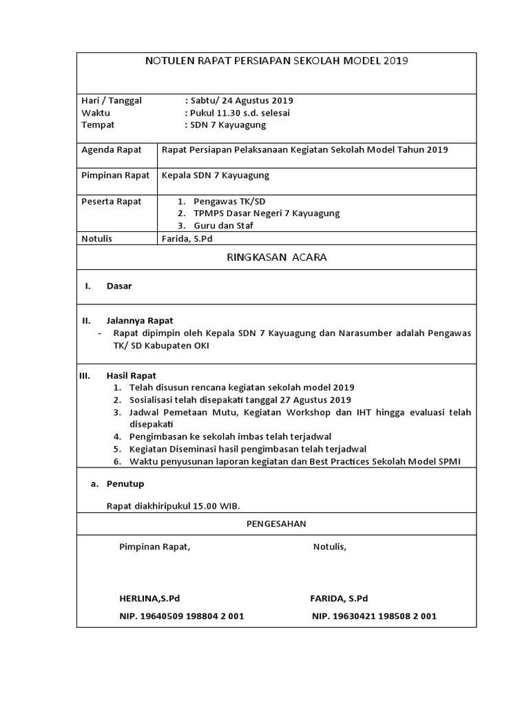 Contoh Format Notulen Rapat | PDF