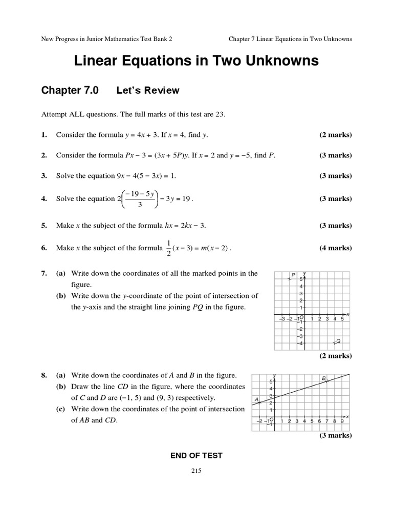Linear Equations in Two Unknowns: Let's Review | PDF | Equations ...