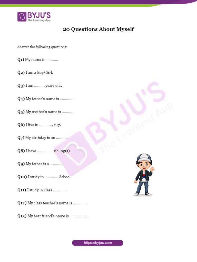 20 Questions About Myself: Answer The Following Questions | PDF ...