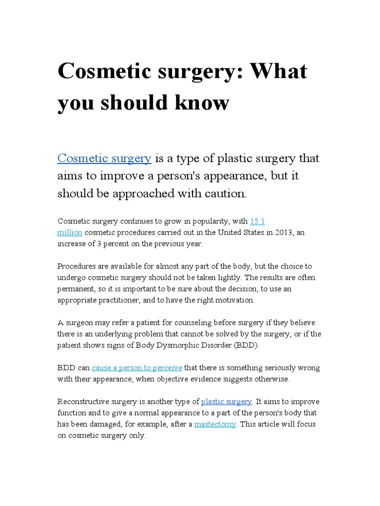 Cosmetic Surgery What You Should Know | PDF | Wellness