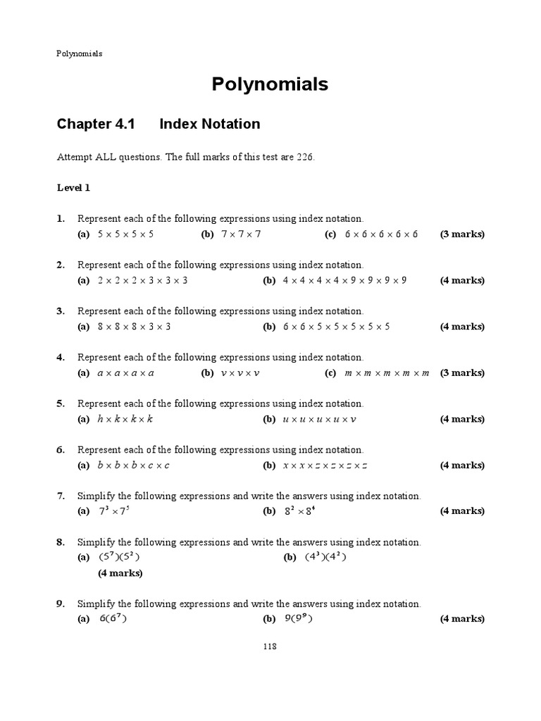Polynomials: Index Notation | PDF | Polynomial | Area