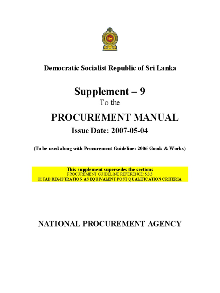 Supplement - 9: Procurement Manual | PDF | Business | Nature