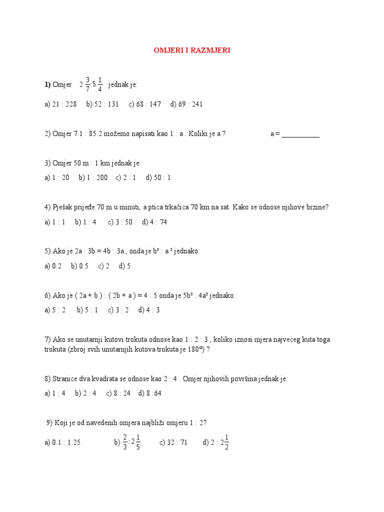 Omjeri I Razmjeri - Radni List | PDF