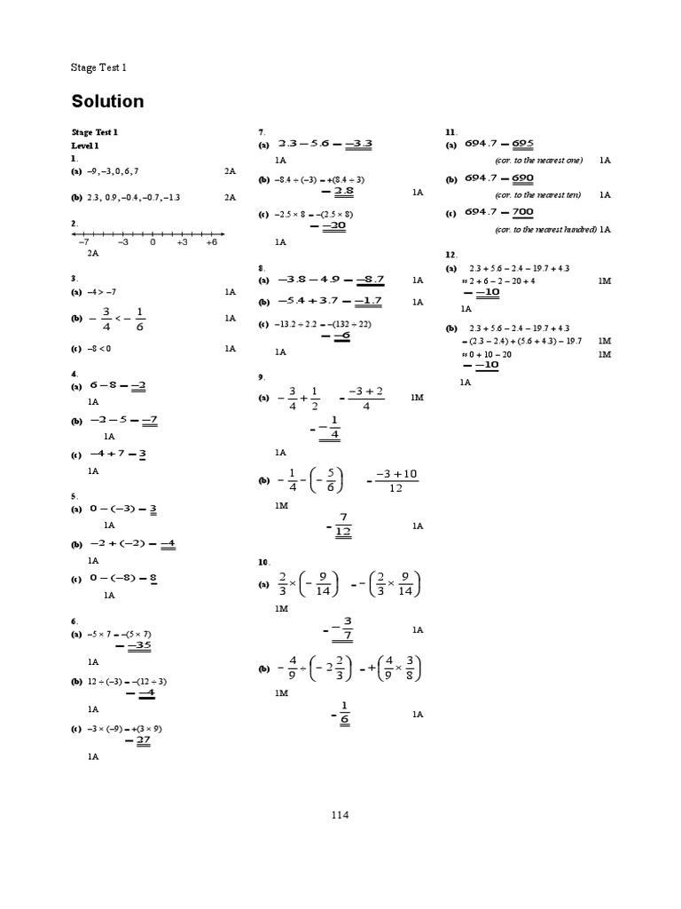 Stage Test 1 Level 1 Math Skills | PDF | Mathematical Concepts ...