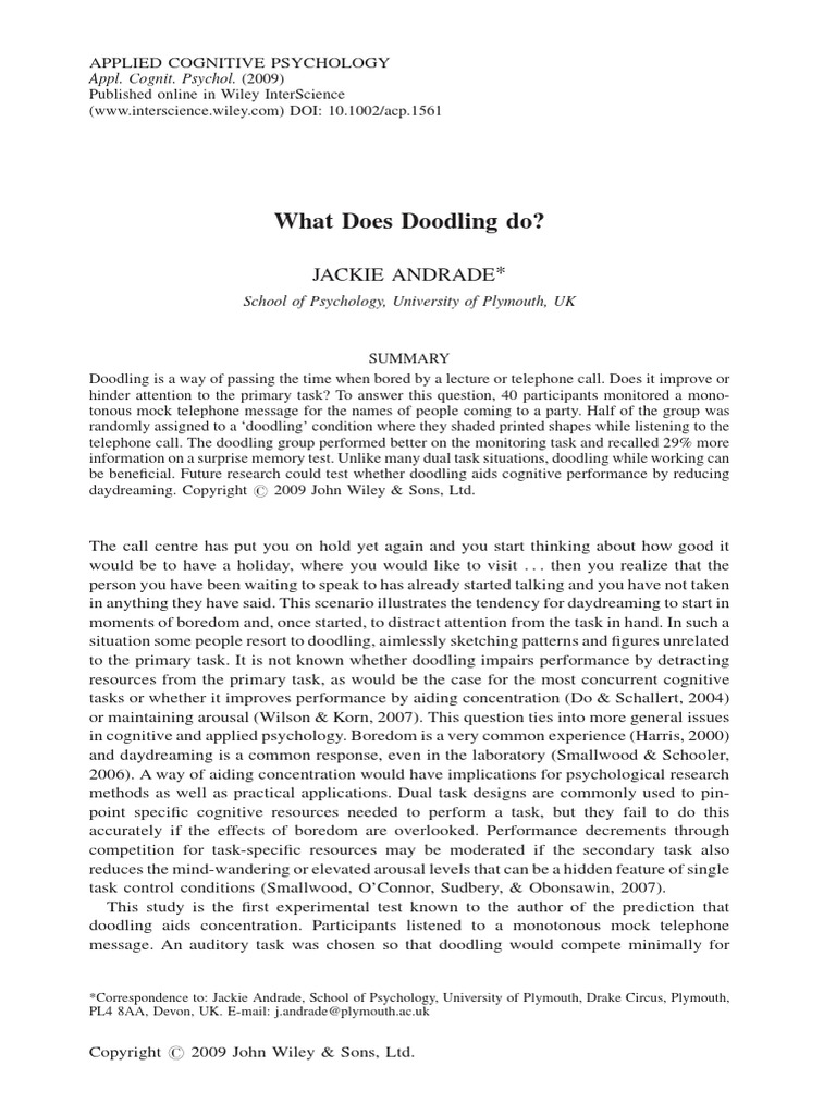 What Does Doodling Do?: Jackie Andrade | PDF | Memory | Mind Wandering What Does Doodling Do?: Jackie Andrade | PDF | Memory | Mind Wandering