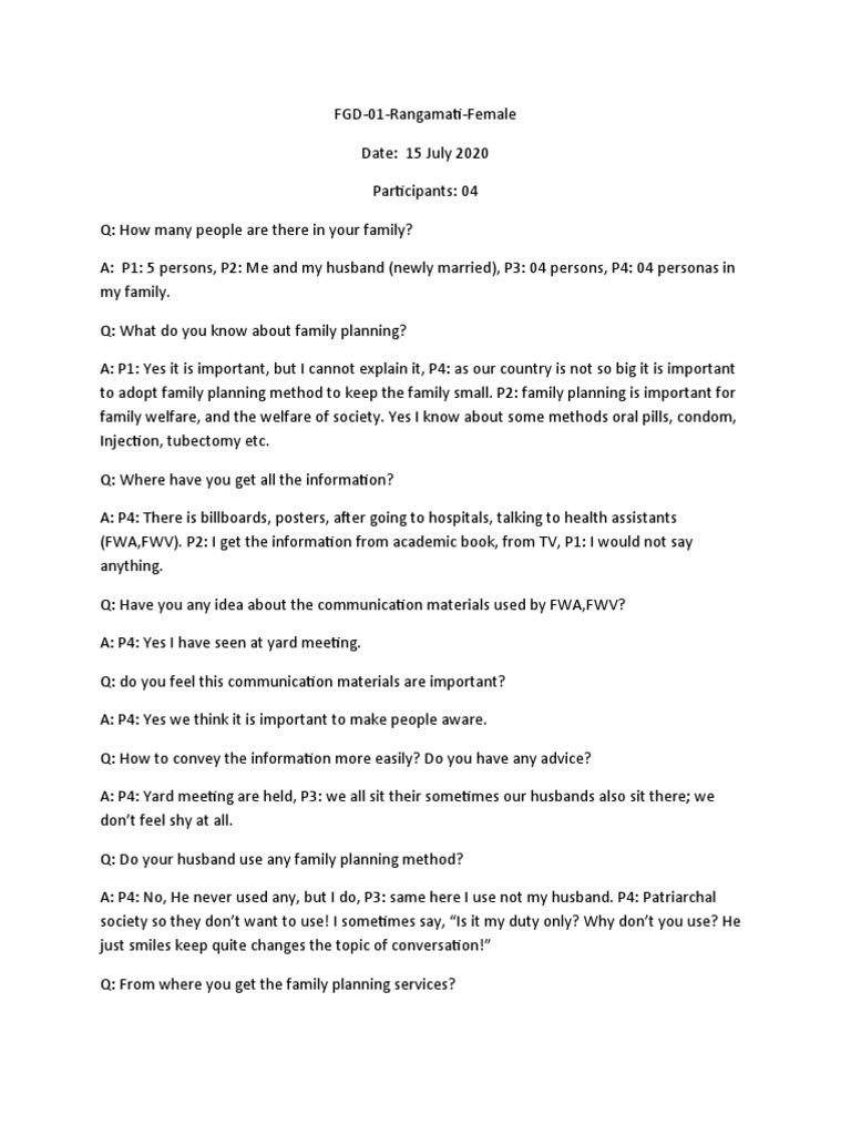 FGD Sample. | Download Free PDF | Communication | Psychological Concepts