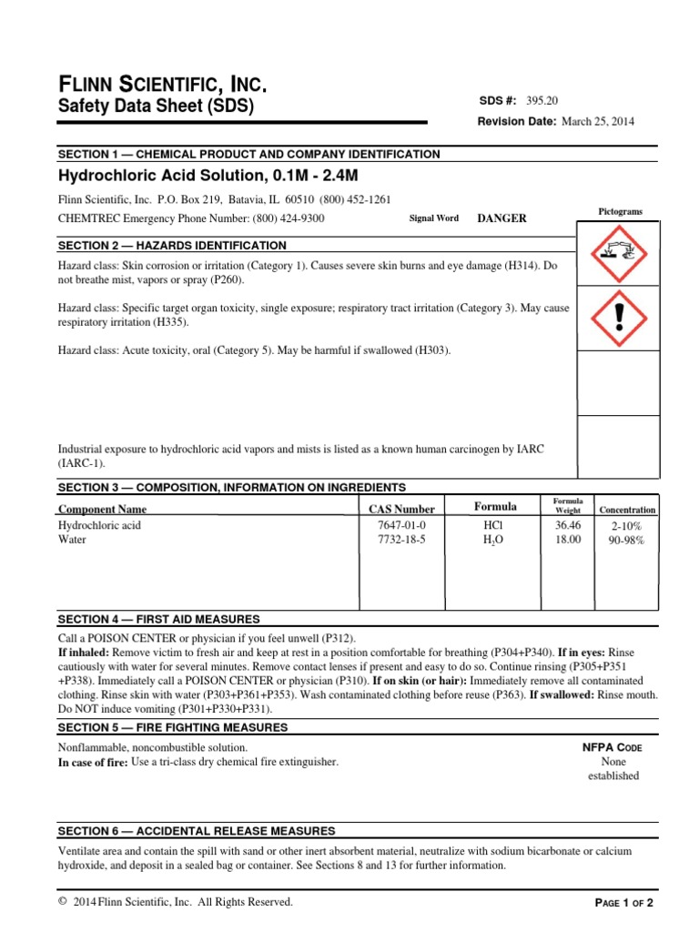Msds For HCL PDF | PDF | Hydrochloric Acid | Toxicity
