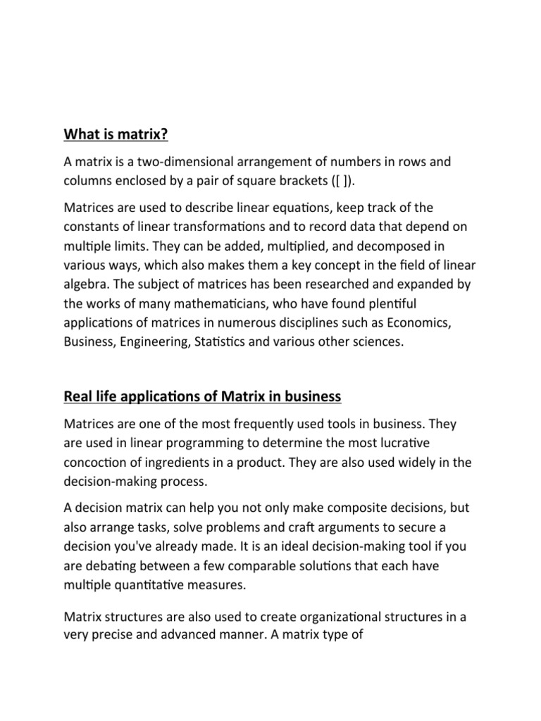 Use of Matrix in Business | PDF | Linear Map | Matrix (Mathematics)