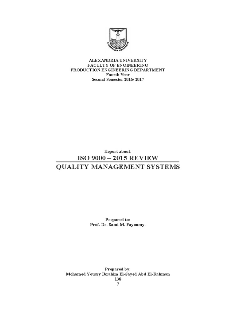 Iso 9000 2015 Review Pdf Quality Management Quality Management